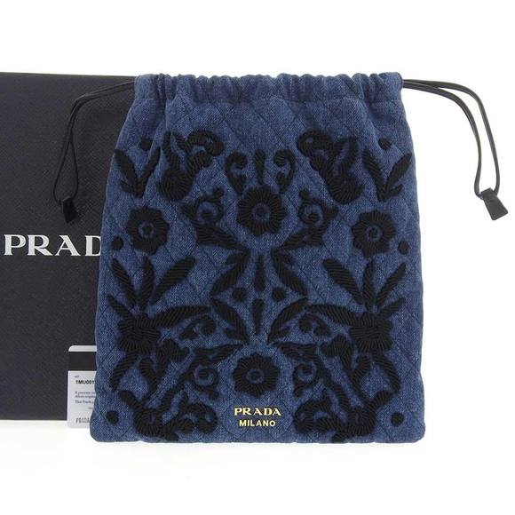 Prada | Bags | Prada Prada Embroidery Drawstring Pouch Denim Blue Mu01 ...